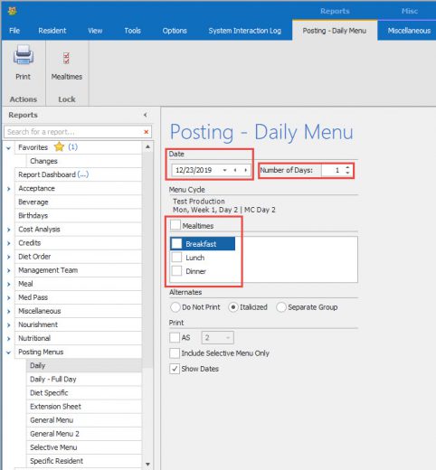 Printing Daily Menu | Dietech