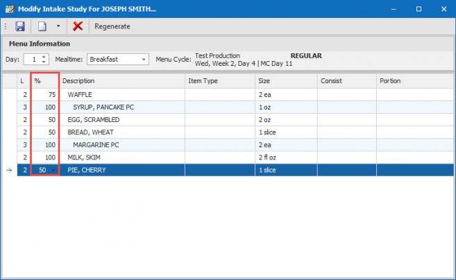 Intake Study with values | Dietech