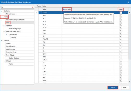 Lab Values Setup and Entry | Dietech