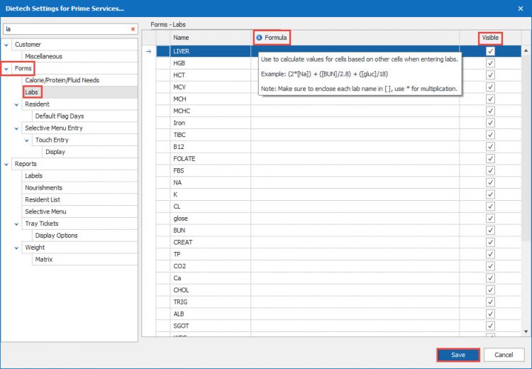 Lab Values Setup and Entry | Dietech