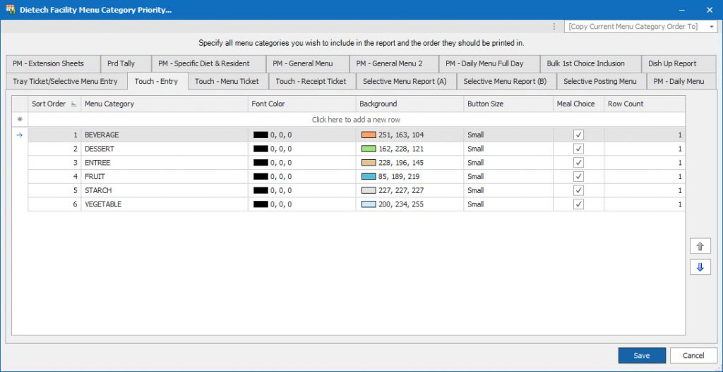 Menu Category Set Up | Dietech