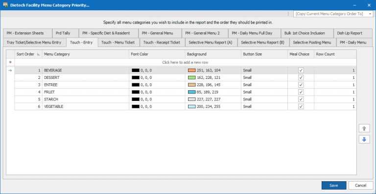 Menu Category Set Up | Dietech