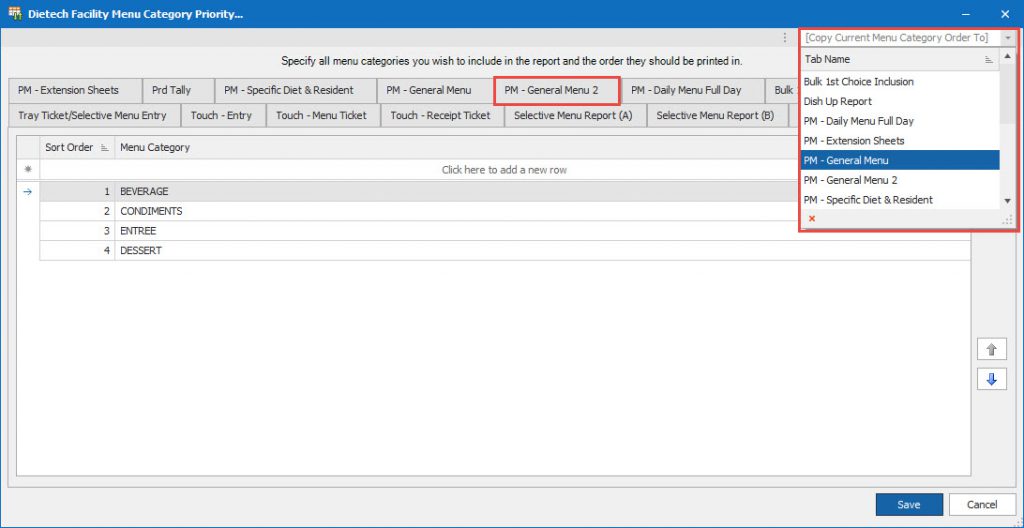 Menu Category Set Up | Dietech