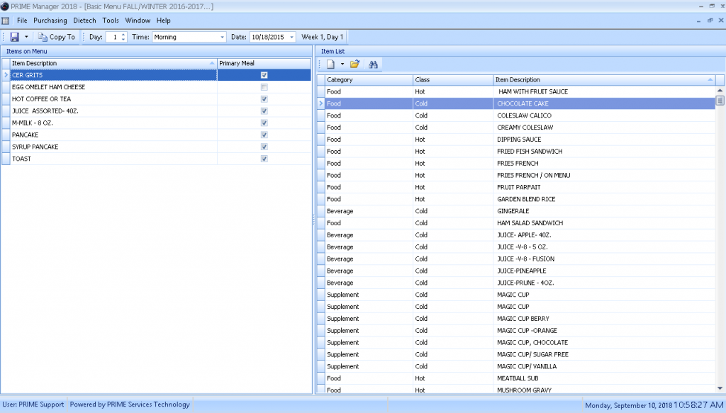 Menu Cycle Plus | Dietech