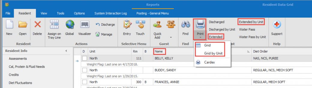 Printing Resident Lists | Dietech