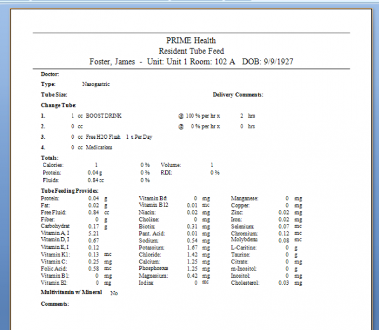 Resident Tube Feed | Dietech