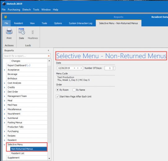 Selective menu reports 2 | Dietech