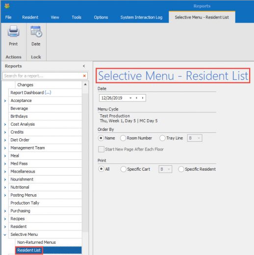 Selective Menu Reports | Dietech