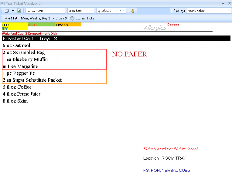 Tray Ticket Visualizer | Dietech