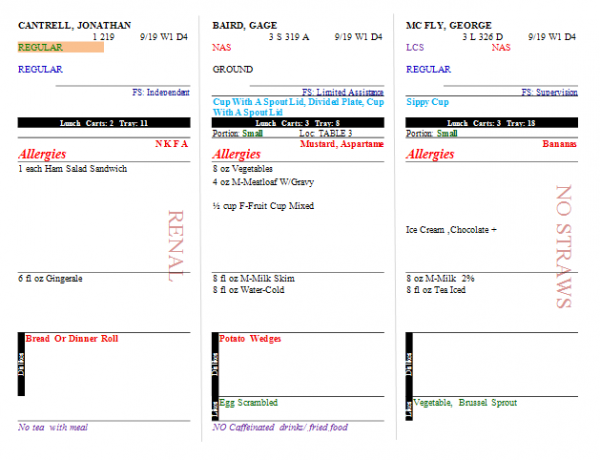 Meal Tray Tickets ~ Plus | Dietech
