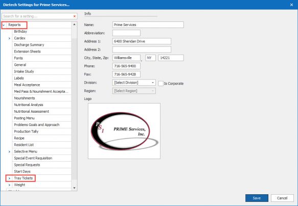 Tray Ticket Settings | Dietech