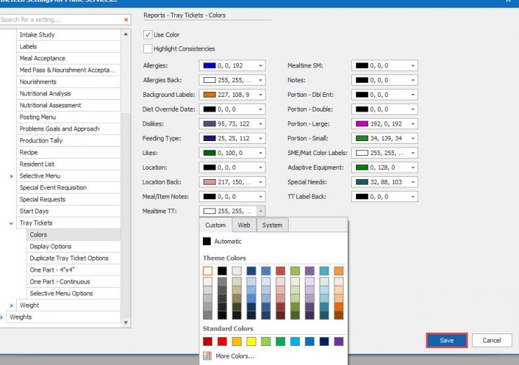 Tray Ticket Settings | Dietech
