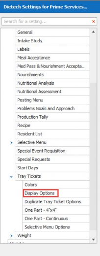 Tray Ticket Settings | Dietech