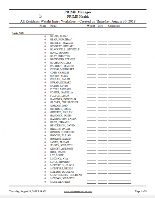 Weight Entry Worksheet | Dietech