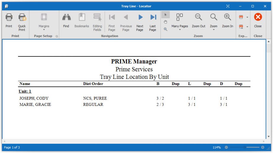 Tray Line Reports | Dietech